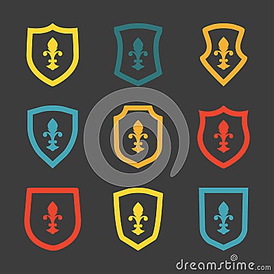 Shields Icon Set With Fleur-de-lis Symbol. Heraldic Royal Design. Vector Illustration ...