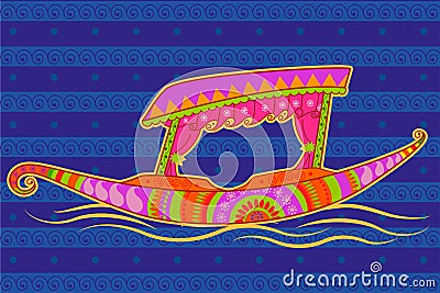Shikara Boat In Indian Art Style Stock Vector - Image: 75380925