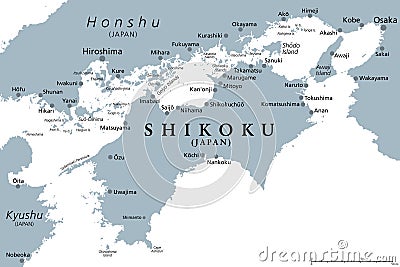 Shikoku, Gray Political Map, Region And Smallest Main Island Of Japan ...