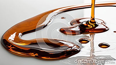 Shiny Amber Maple Syrup Pooling On A White Background, Highlighting Its ...
