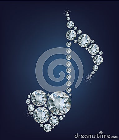 Shiny Diamond Music Note Symbol With Heart Made A Lot Of Diamonds Stock ...