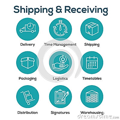 Shipping And Receiving Icon Set With Boxes, Warehouse, Checklist, Etc ...