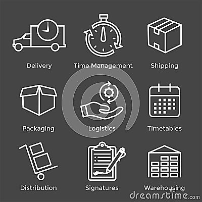 Shipping And Receiving Icon Set With Boxes, Warehouse, Checklist, Etc ...