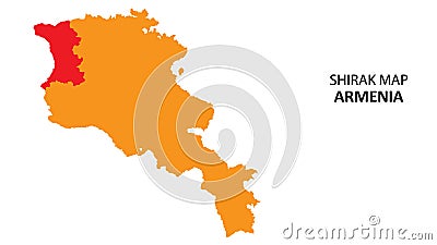 Shirak State And Regions Map Highlighted On Armenia Map Vector ...