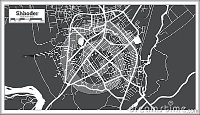 Shkoder Albania City Map In Black And White Color In Retro Style ...