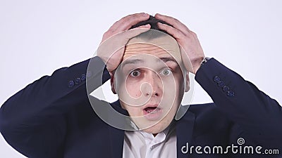 Shock, Upset Man Reaction, White Background Stock Video - Video of ...