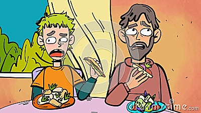 Shocked Pair of People while Having a Dinner Cartoon Animation Stock ...