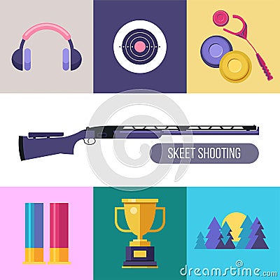 Shooting Skeet. Set Of Colored Design Elements. Square Ic Cartoon ...