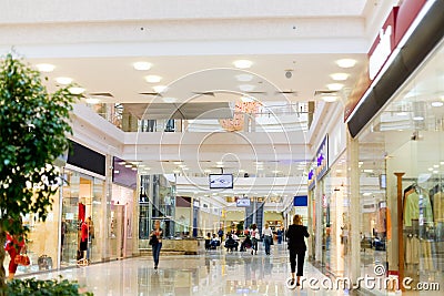 Wide Hall and Buyers in Trading Centre with Shops Stock Image - Image ...