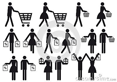 Shopping People, Vector Icon Set Royalty Free Stock Image - Image: 23374916