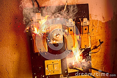 Short Circuit Fire Burn Danger Of Old Electrical Wire Plug And Broken ...
