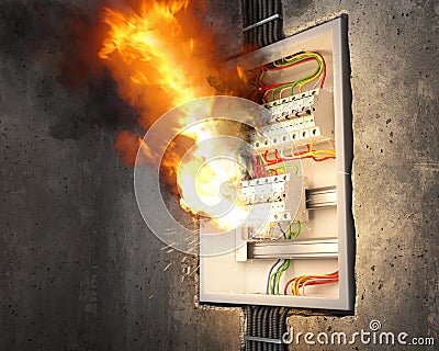 Short Circuit. Voltage Switchboard With Circuit Breakers Caught Fire ...