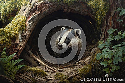 Shot Of Badger Resting At Entrance Hole Burrow Mouth Stock Photography ...
