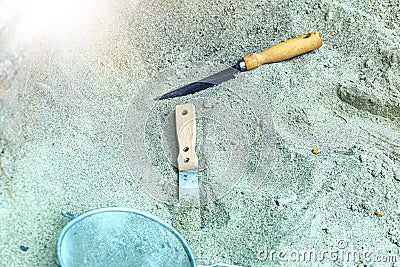 Shovel In The Sand.Skeleton And Archaeological Tools.Digging For ...