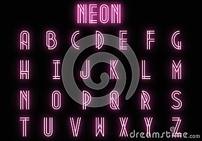 Neon Pink Font Illustration.Pink Neon Light Letters Royalty-Free ...