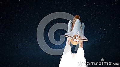 Shuttle Spacecraft With Ballast Takes Off Into Starry Space. Successful ...
