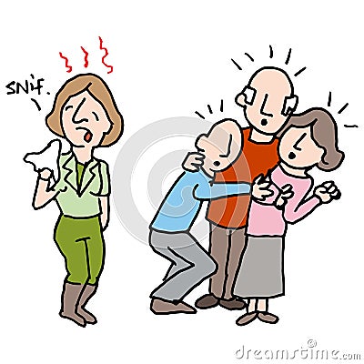 Sick Employee In A Crowded Workplace Environment Vector Illustration ...