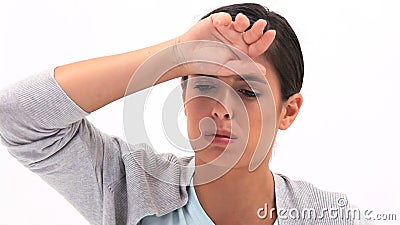 Sick Woman Placing Her Hand on Her Forehead Stock Video - Video of ...