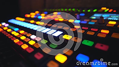 Side View of Brightly Glow Buttons and Green Color Equalizer on ...