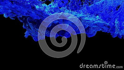 Side View of Millions of Blue Particles Fluid Splashing and Going Up ...