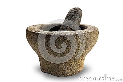 Side View Of Old Rock Mortar With Pestle Isolated On White Background ...
