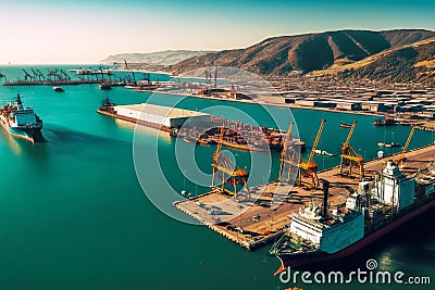 Sightseeing View Of Sea Cargo Port With Berths For Ships Royalty-Free ...