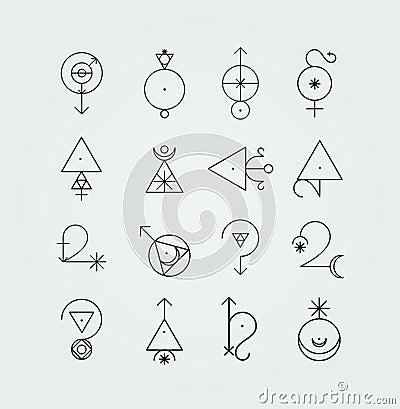 Set Of 16 Sigil Symbols Line Icons Mystical Magical Artwork Drawing ...