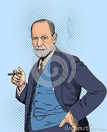 Sigmund Freud Portrait In Line Art Illustration, Vector | CartoonDealer ...
