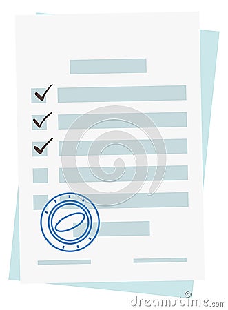 Signed Paper Form With Checkboxes And Blue Stamp Mark Vector ...