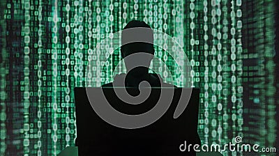 Silhouette Of Hacker Against Glowing Green Code Background Royalty-Free ...