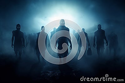 Silhouette Of A Horde Of Zombies Walking Towards The Camera Out Of The ...