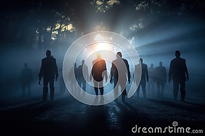 Silhouette Of A Horde Of Zombies Walking Towards The Camera Out Of The ...