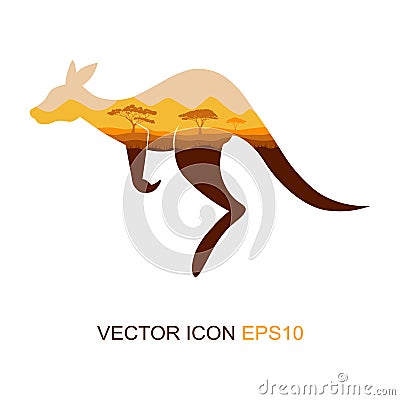 Silhouette Of A Kangaroo. Logo. The Flat Icon With The Image Of A Kangaroo. View Kangaroos From ...