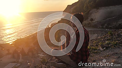 Silhouette of a Man Praying at Sunset Concept of Religion. Silhouette ...