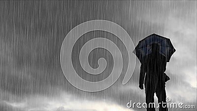 Silhouette of Man with Umbrella - Rainy and Windy Weather Stock Footage ...
