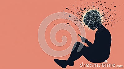 Silhouette Of Person With Exploding Digital Head Consumed By Technology ...