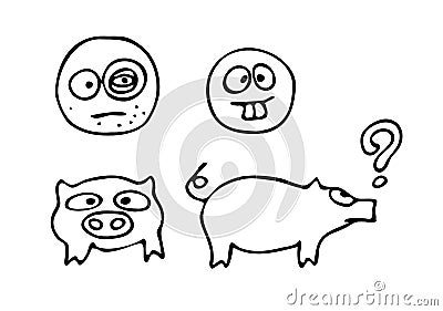 Silhouettes Of Cute Characters-Piglet And Smiley. Vector Illustration ...