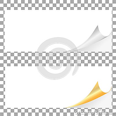 Silver, Gold Curled Corner With Reflection And Shadow On Blank Sheet Of ...