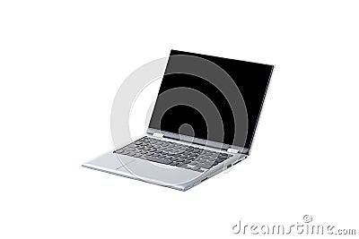 Silver Metallic Open Laptop With Empty Black Screen, Side View ...
