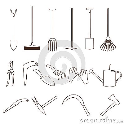 Simple Black Outline Gardening Tools Icons Eps10 Stock Vector - Image ...