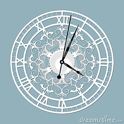 Simple Clock Face With Roman Numerals. Vector Template For Laser Cut ...