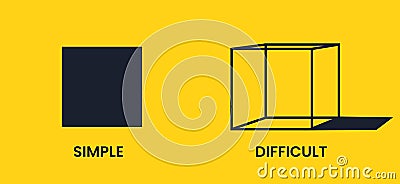 Simple And Difficult. Black Square And Cube On A Yellow Background ...