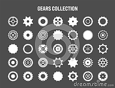 Simple Gear Icons. Wheels Set On Black Background. Vector White ...