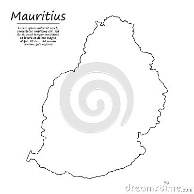 Simple Outline Map Of Mauritius, Silhouette In Sketch Line Style ...