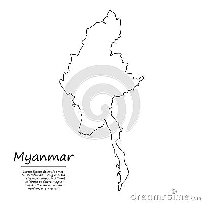 Simple Outline Map Of Myanmar, In Sketch Line Style Cartoon Vector ...