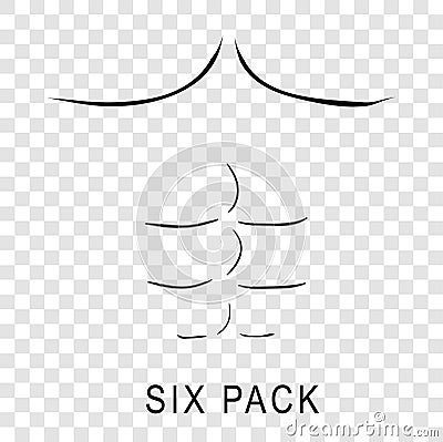 Simple Outline Sketch Of Six Pack Body Muscle Man, Isolated On White ...