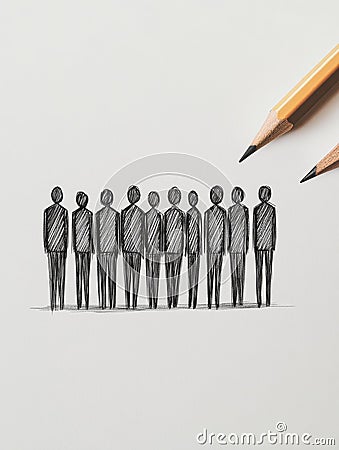 A Simple Pencil Sketch Depicting A Group Of Stick Figures Standing ...