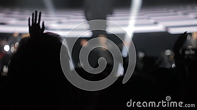 The Singer is Performing on Stage, People are Waving Their Hands ...