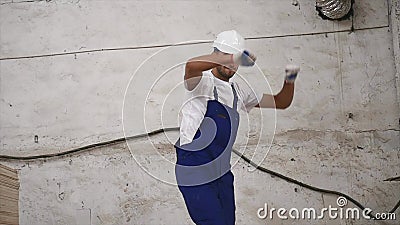 Single Construction Worker in Room Dancing Fun Stock Video - Video of ...