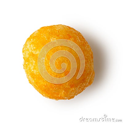 Single Extruded Puffed Cheese Ball Isolated On White From Above. Stock ...
